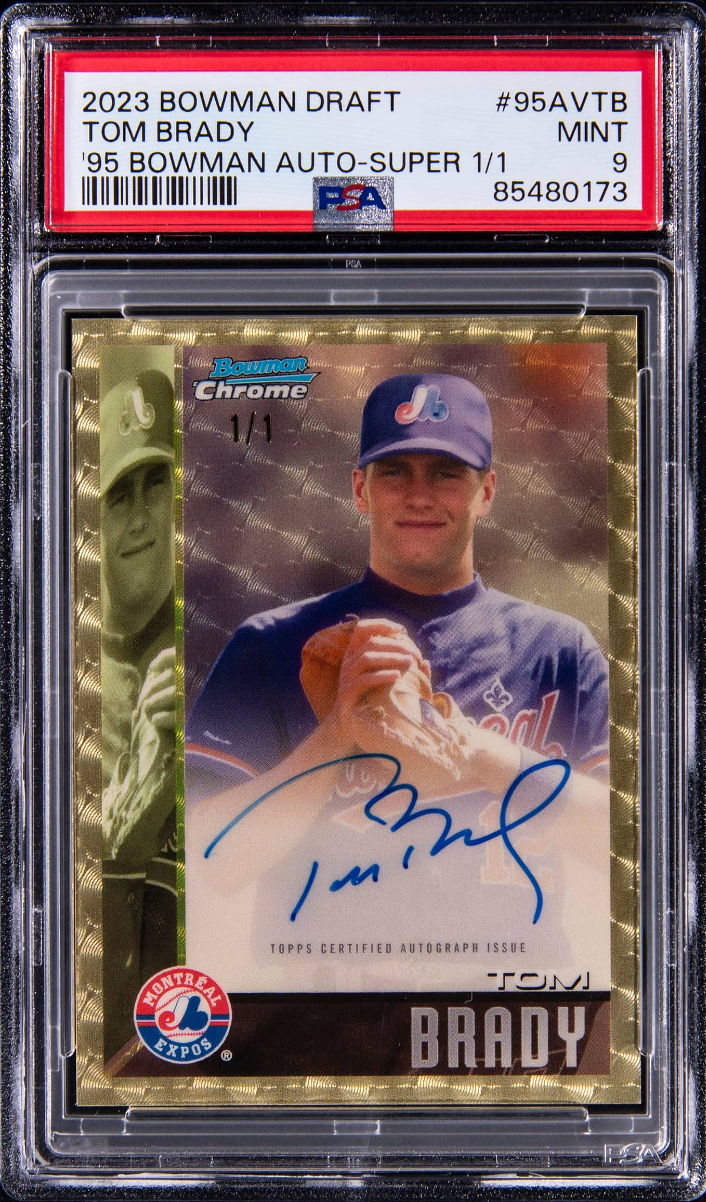 Bowman Tom Brady 1/1 Superfractor baseball card hits market at Goldin